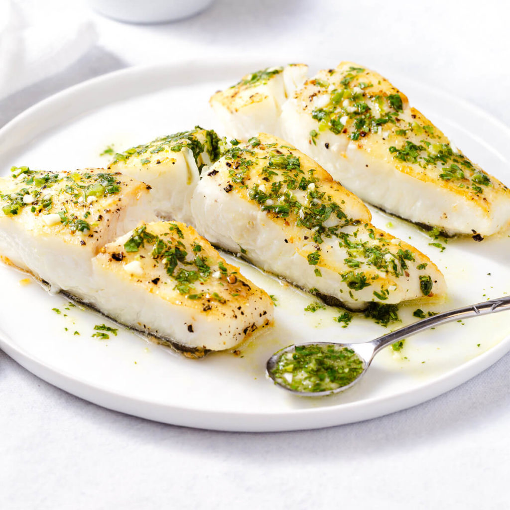 Roasted Halibut with Cilantro-Lime Sauce - Taming of the Spoon