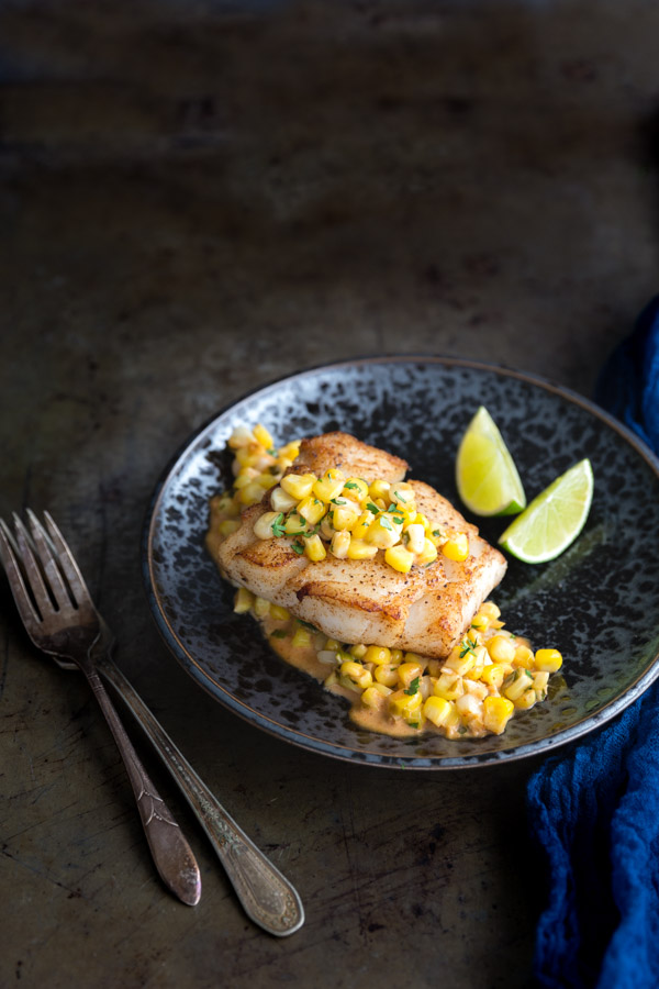 Pan Seared Cod with Mexican Esquites - Taming of the Spoon
