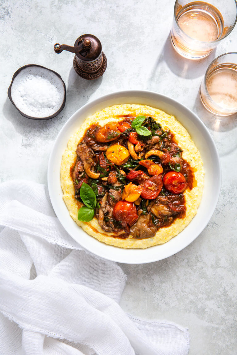 Cherry Tomato Ragout with Polenta and Mushrooms - Taming of the Spoon