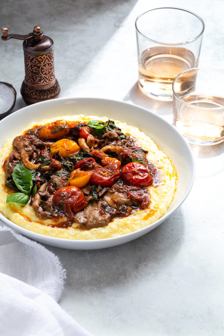 Cherry Tomato Ragout with Polenta and Mushrooms - Taming of the Spoon