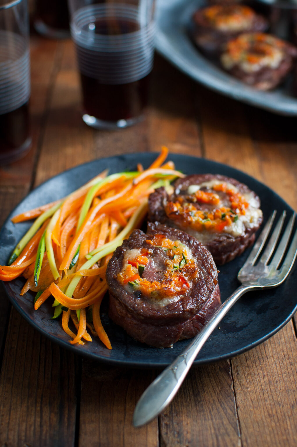 Vegetable Stuffed Steak Rolls with Balsamic Glaze - Taming of the Spoon