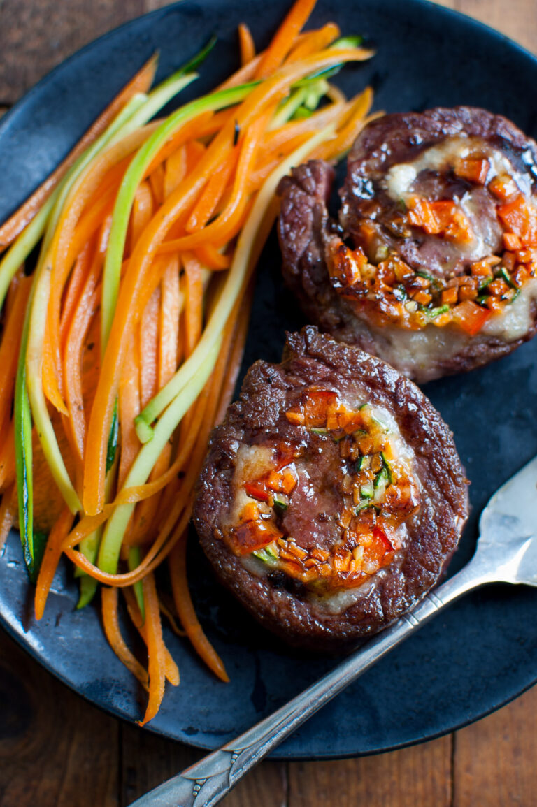 Vegetable Stuffed Steak Rolls with Balsamic Glaze - Taming of the Spoon