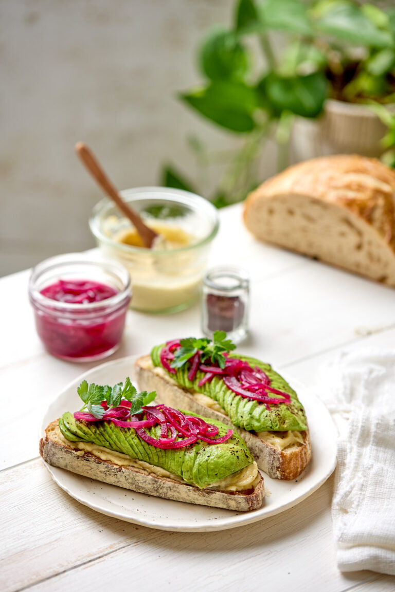 Avocado Toast with Cashew Cream, Pickled Red Onions, and Sumac - Taming ...